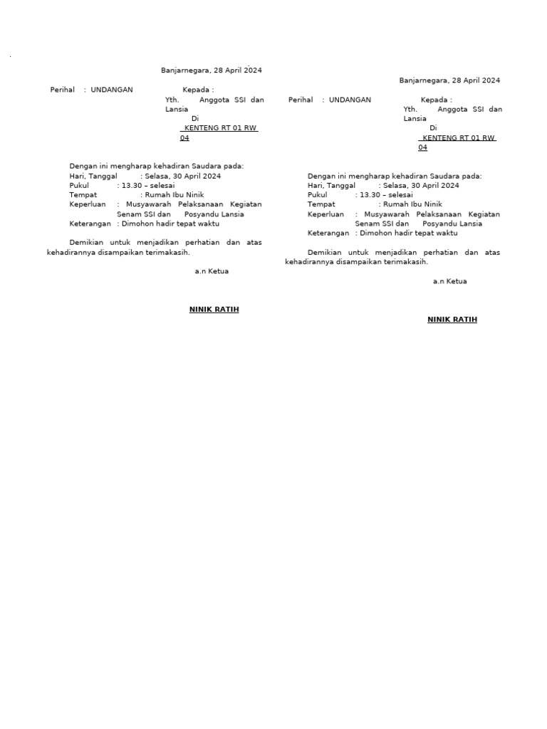 Undangan Senam SSI & Lansia | PDF