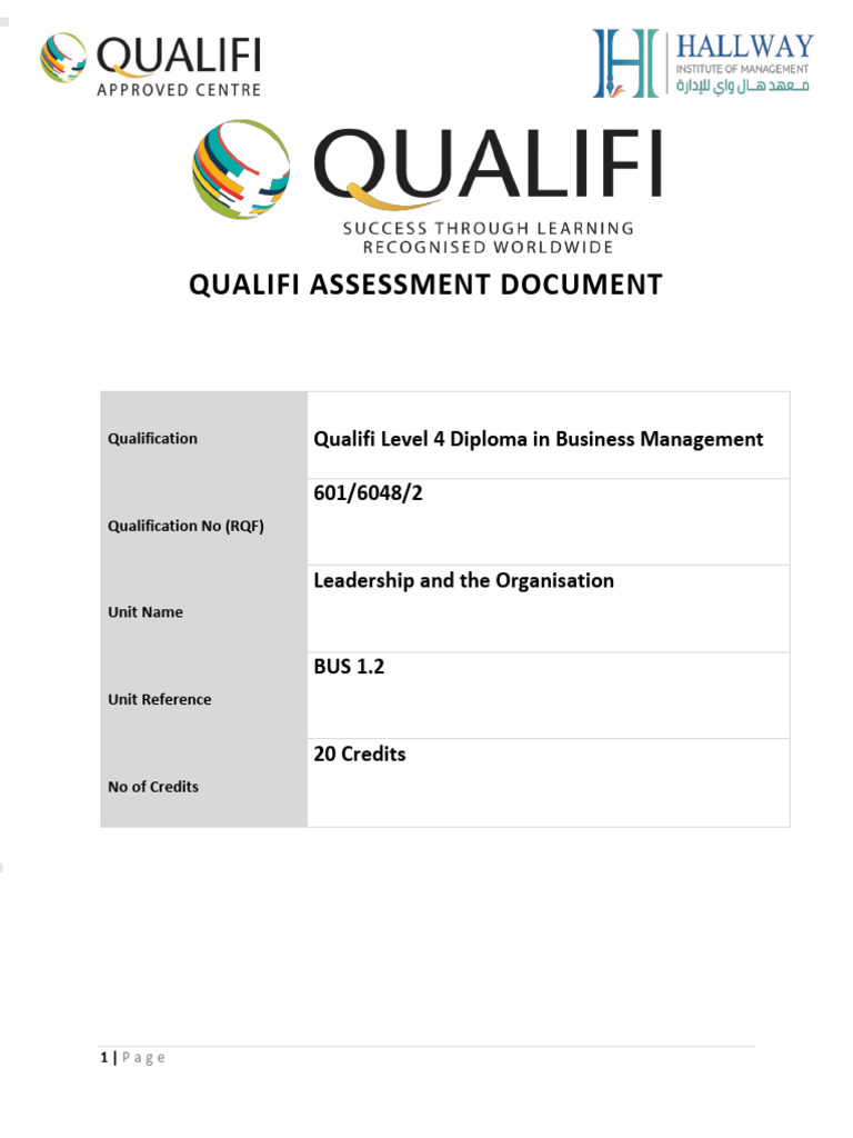 QUALIFI Level 4 BUS 1.2 Assignment Brief Ar | PDF