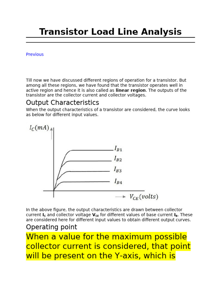 Transistor Load Line Analysis | PDF