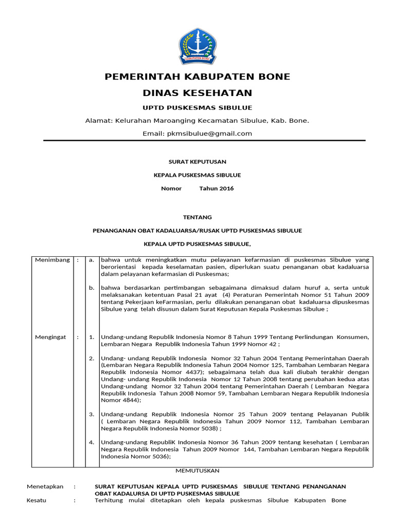 SK Penanganan Obat Kadaluarsa Atau Rusak (Bagus Copix) | PDF