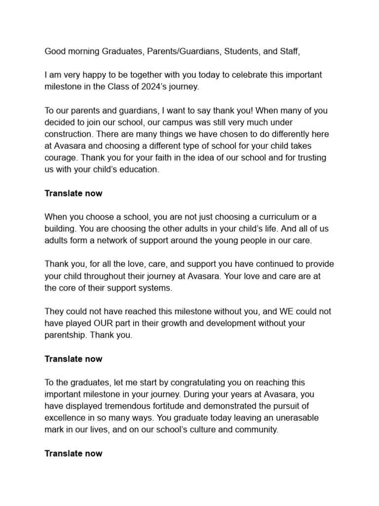 Graduation Speech - 2024 | PDF