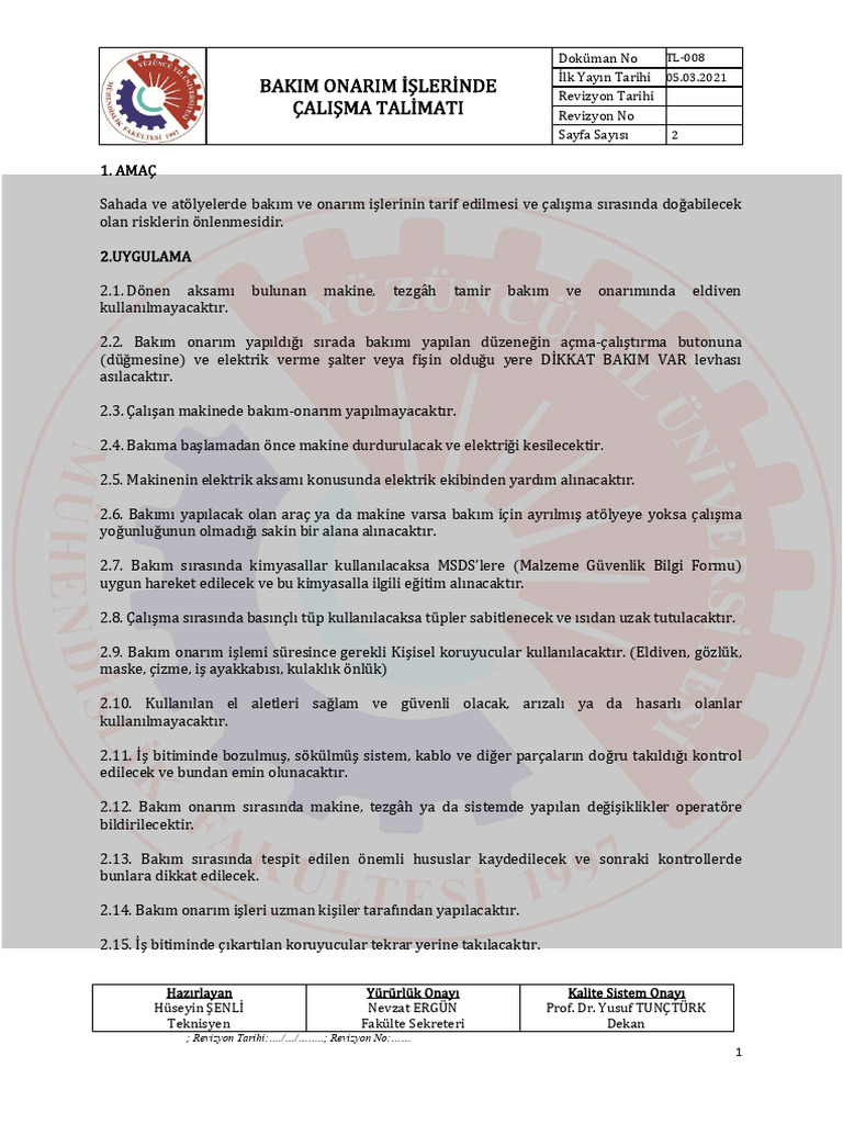 8_BAKIM_ONARIM_ISLERINDE_CALISMA_TALIMATI | PDF