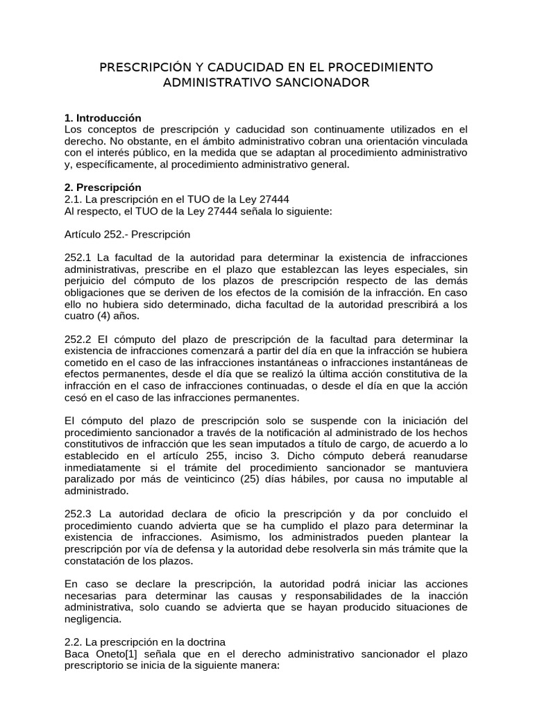 Prescripción y Caducidad en El Procedimiento Administrativo Sancionador | PDF