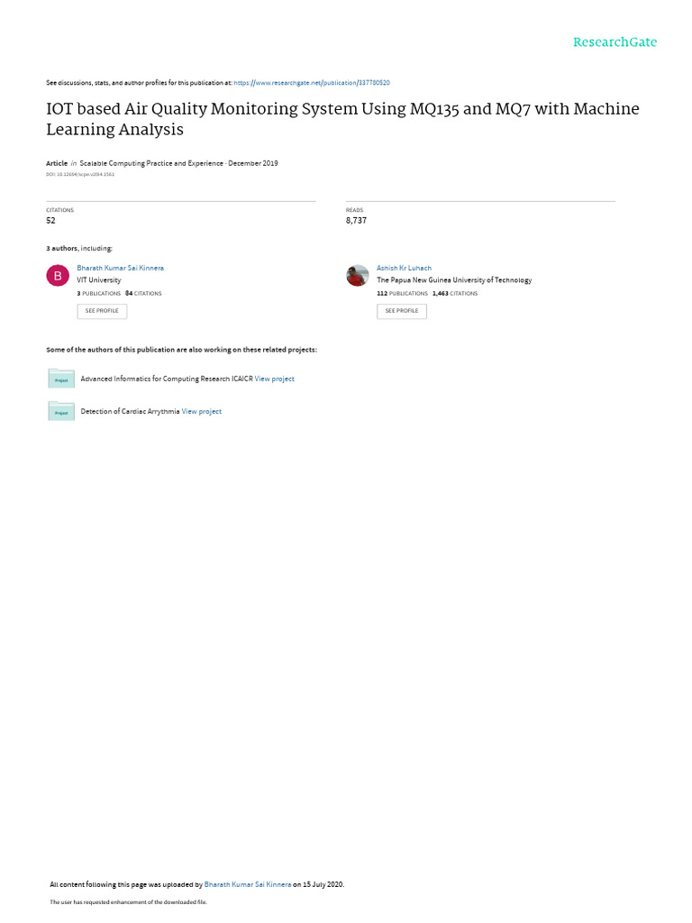 IOT Based Air Quality Monitoring System Using MQ13 | PDF