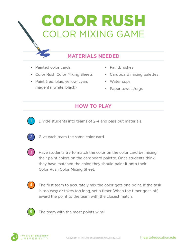 Color Rush Color Mixing Gameand Sheet | PDF