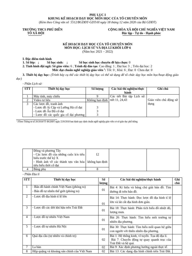 Lop 6 PHU LUC 1 2 3 Theo CV 5512 Va 2613 | PDF