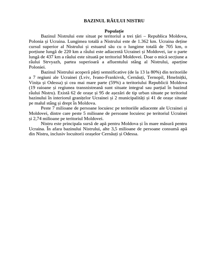 Bazinul Râului Nistru | PDF
