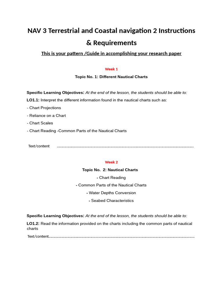 NAV 3 Terrestrial and Coastal Navigation 2 Instructions & Requirements ...