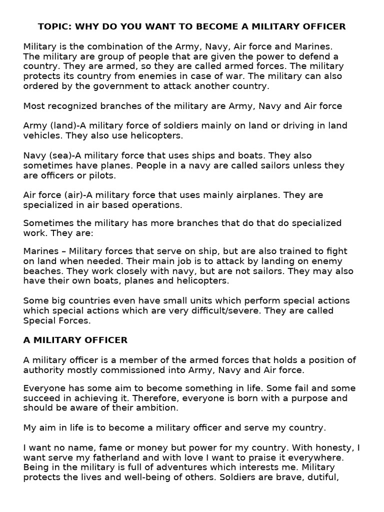 Essay Writing On Why Do You Want To Become A Military Officer | PDF