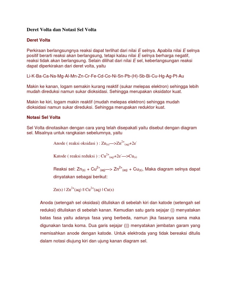 Deret Volta Dan Notasi Sel Volta | PDF