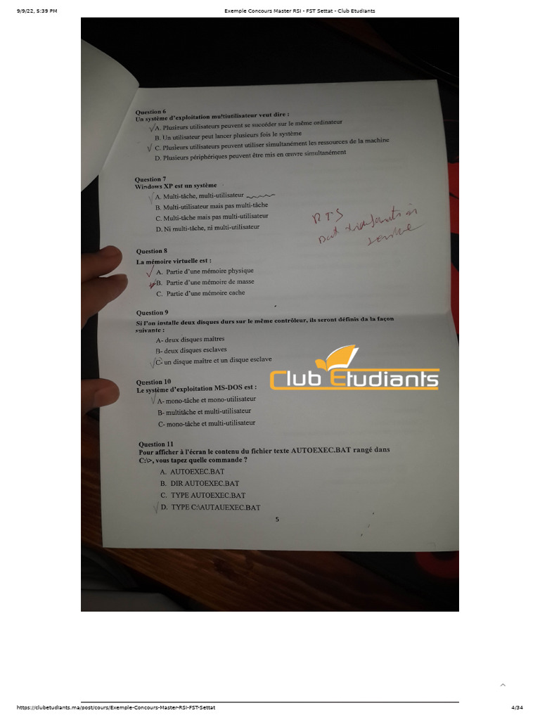 Exemple Concours Master RSI FST Settat 2 | PDF Exemple Concours Master RSI FST Settat 2 | PDF