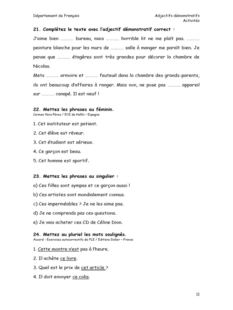 EXERCICES-adj Demonstratifs | PDF