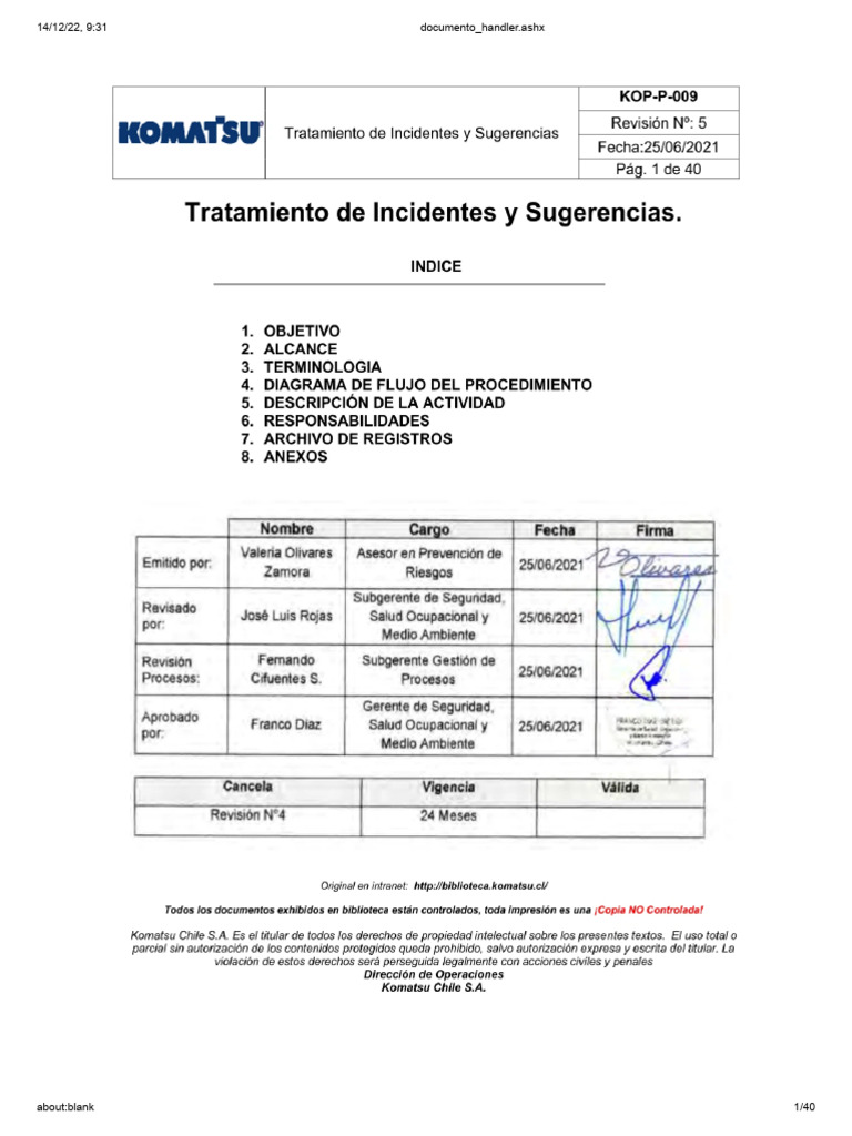 KOP-P-009 Tratamiento de Incidentes y Sugerencias - 2021 | PDF