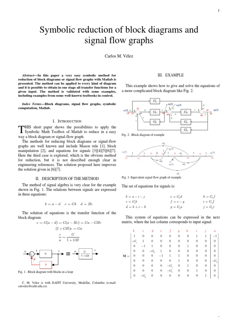 Symbolic Reduction of Block Diagrams1 | PDF | Matlab | Algebra