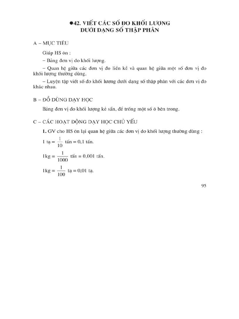 Sach Giao Vien Toan Lop 5 Viet Cac So Do Khoi Luong Duoi Dang So Thap Phan | PDF