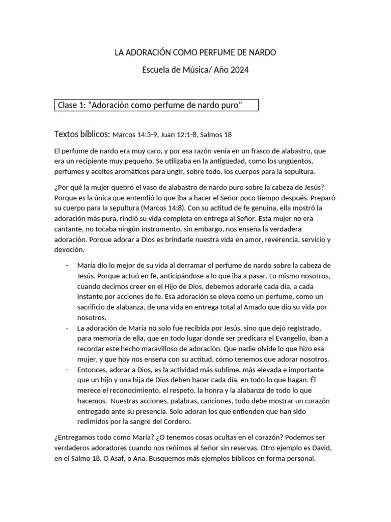 La Adoración Como Perfume de Nardo | PDF