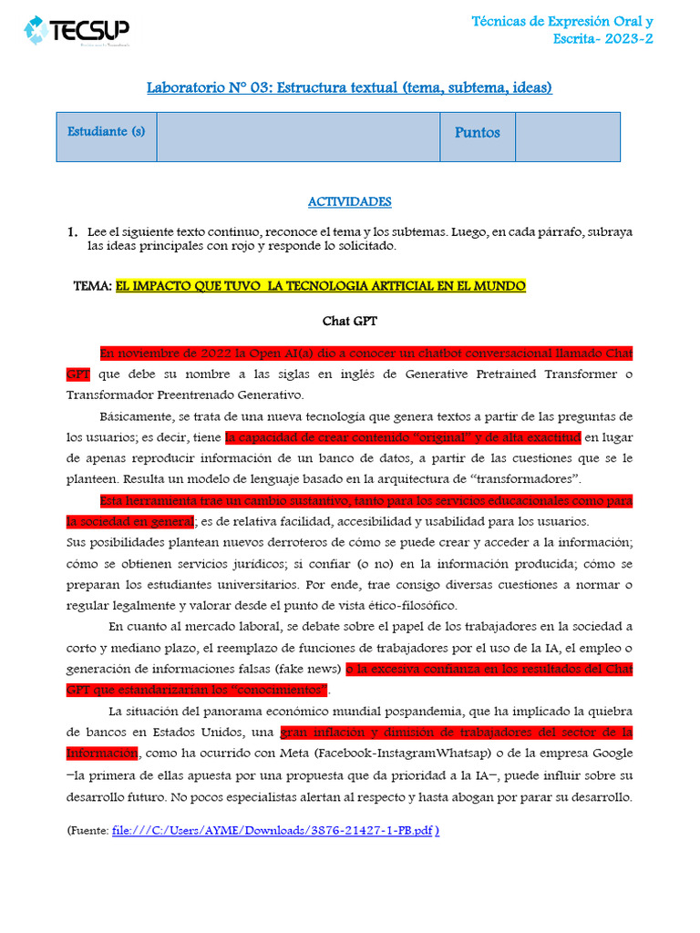 L3 - Estructura Textual (Tema, Subtema, Ideas) - 1 | PDF