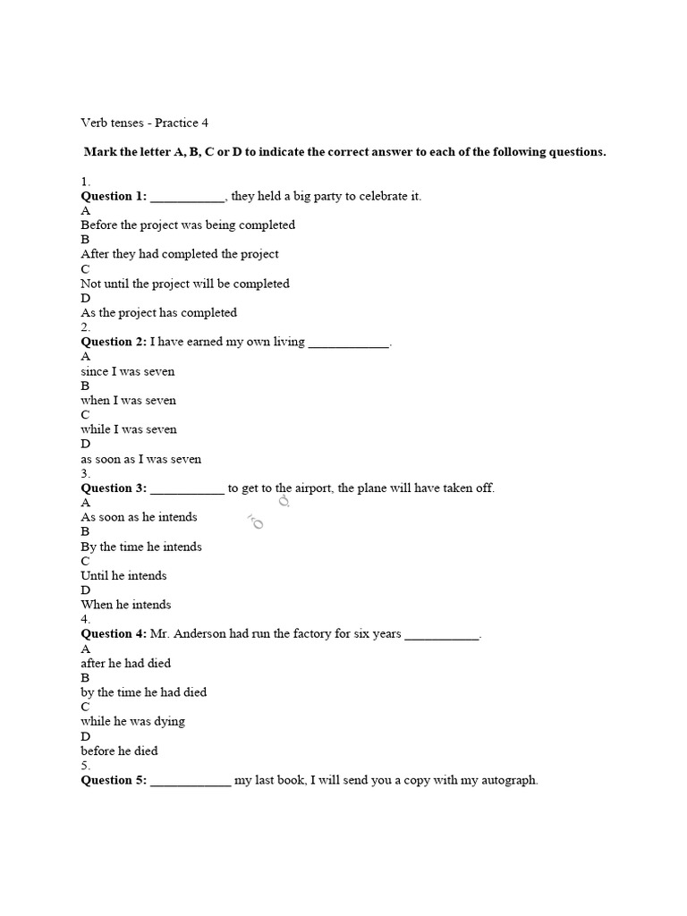 Verb Tenses - Practice 4 | PDF