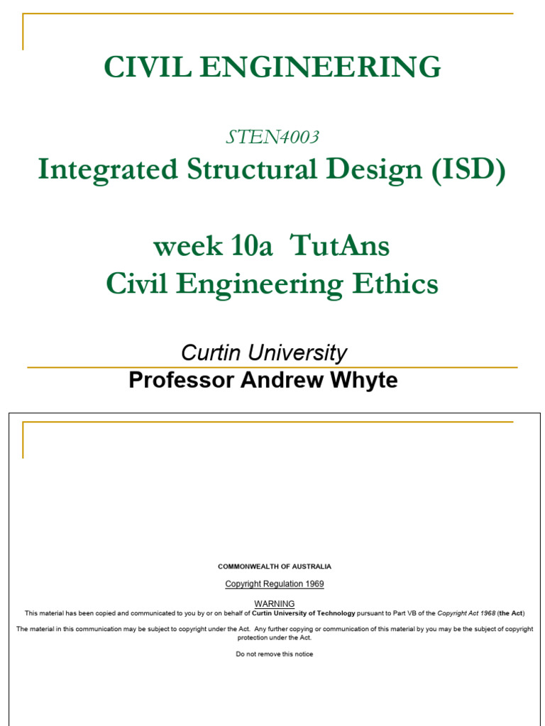Civil Engineering Integrated Structural Design (Isd) Week 10A Tutans Civil Engineering Ethics | PDF