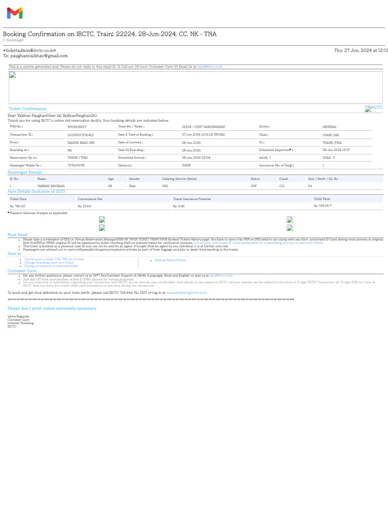 Gmail - Booking Confirmation On IRCTC, Train - 22224, 28-Jun-2024, CC ...