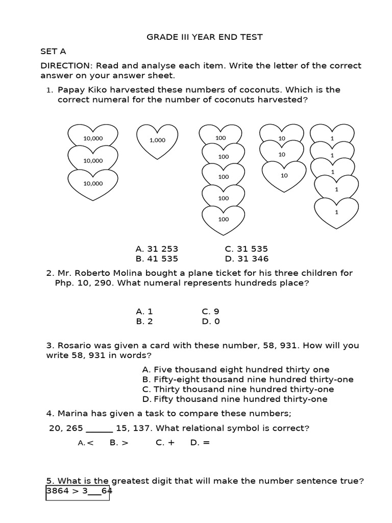 Grade III Year-End Test Questions | PDF