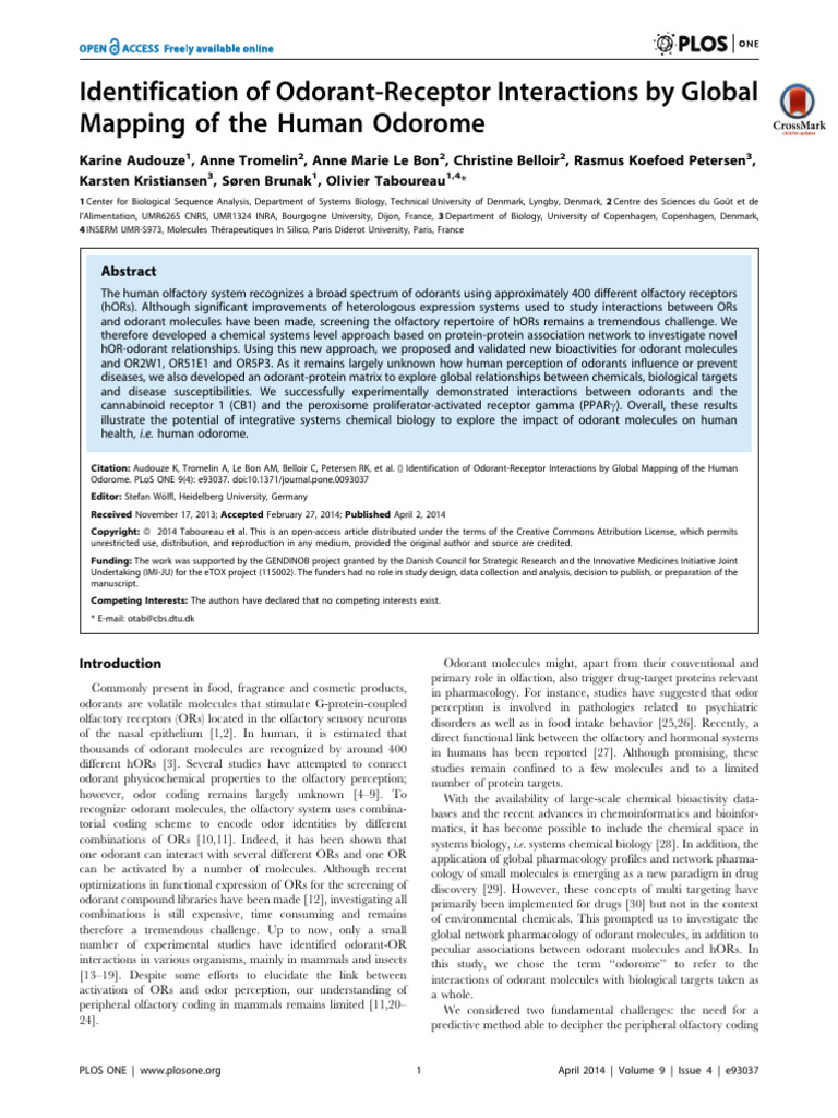 Identification of Odorant-Receptor Interactions by Global Mapping of The Human Odorome | PDF