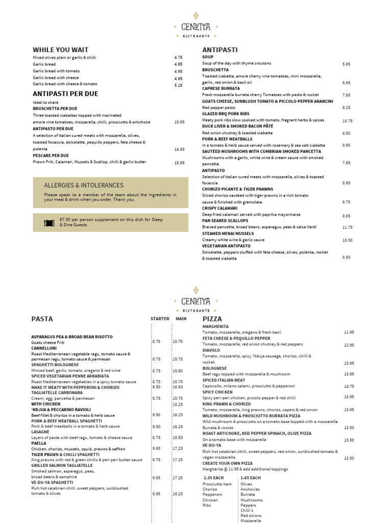 Cenetta Italian Restaurant Menu Rochdale June 2024 Web | PDF