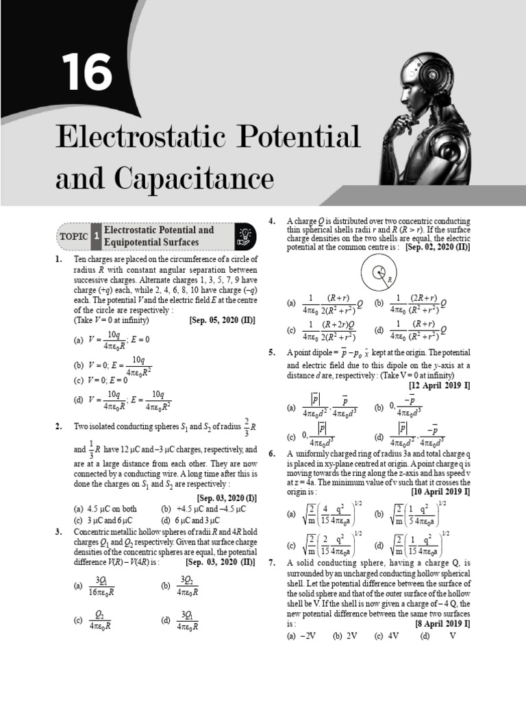 potential and capacitance PYQ jee main | PDF