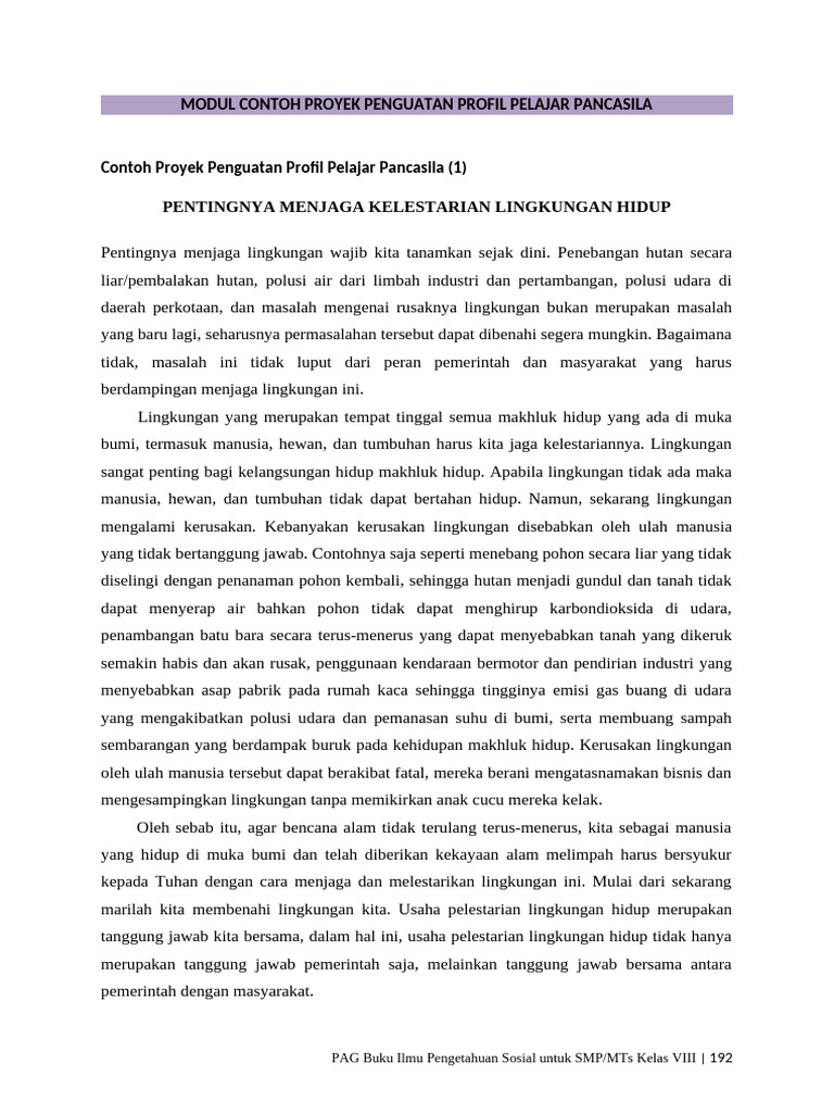 Modul Contoh Proyek Penguatan Profil Pelajar Pancasila | PDF