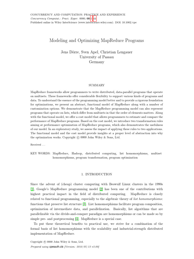 Modeling and Optimizing MapReduce Programs | PDF