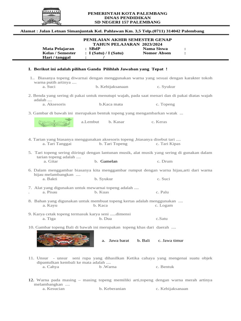 Soal Pat Kls 1 SBDB Semester 2 | PDF