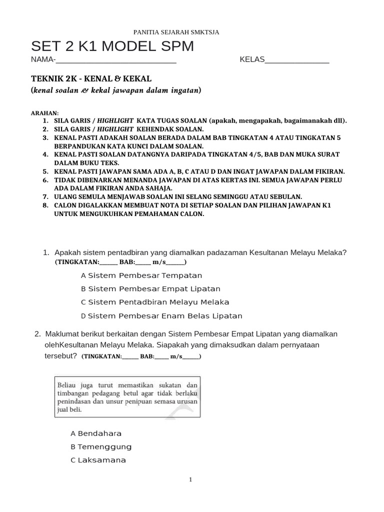 SET 2 K1 MODEL SPM | PDF
