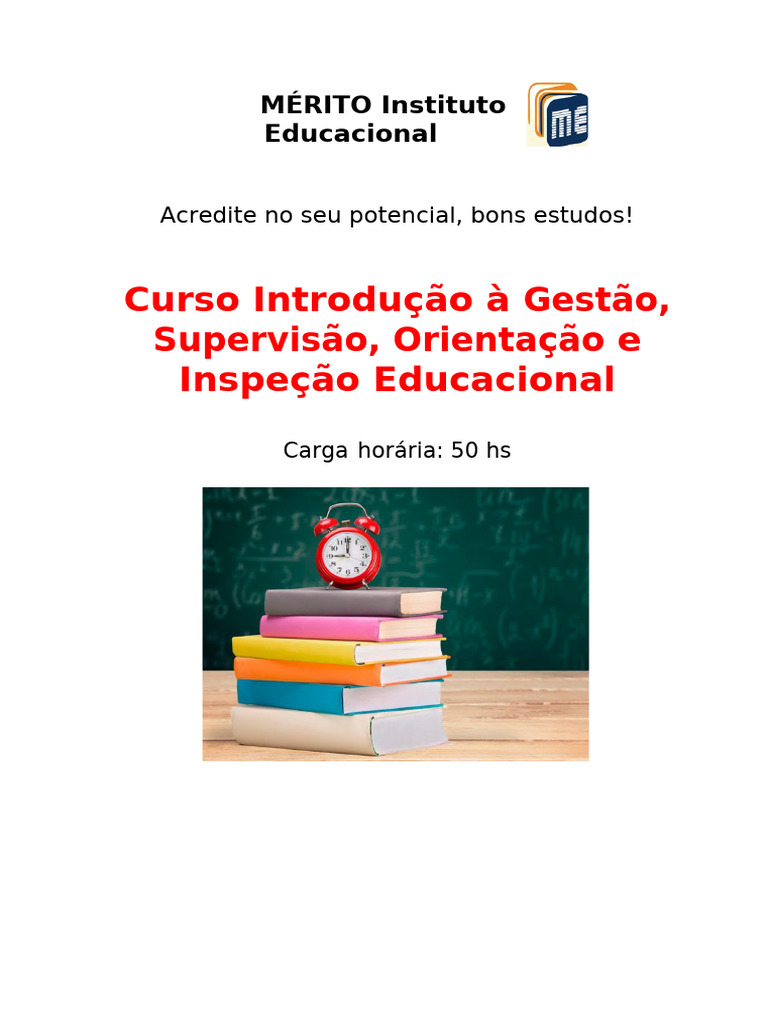 Curso Introdu o Gest o Supervis o Orienta o e Inspe o Educacional Edc 85819 | PDF