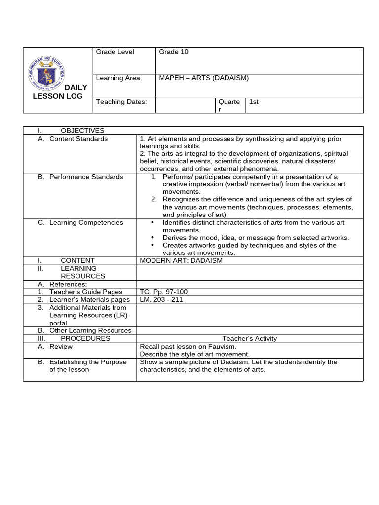 Grade 10 - DLP Arts Dadaism - Pearl | PDF