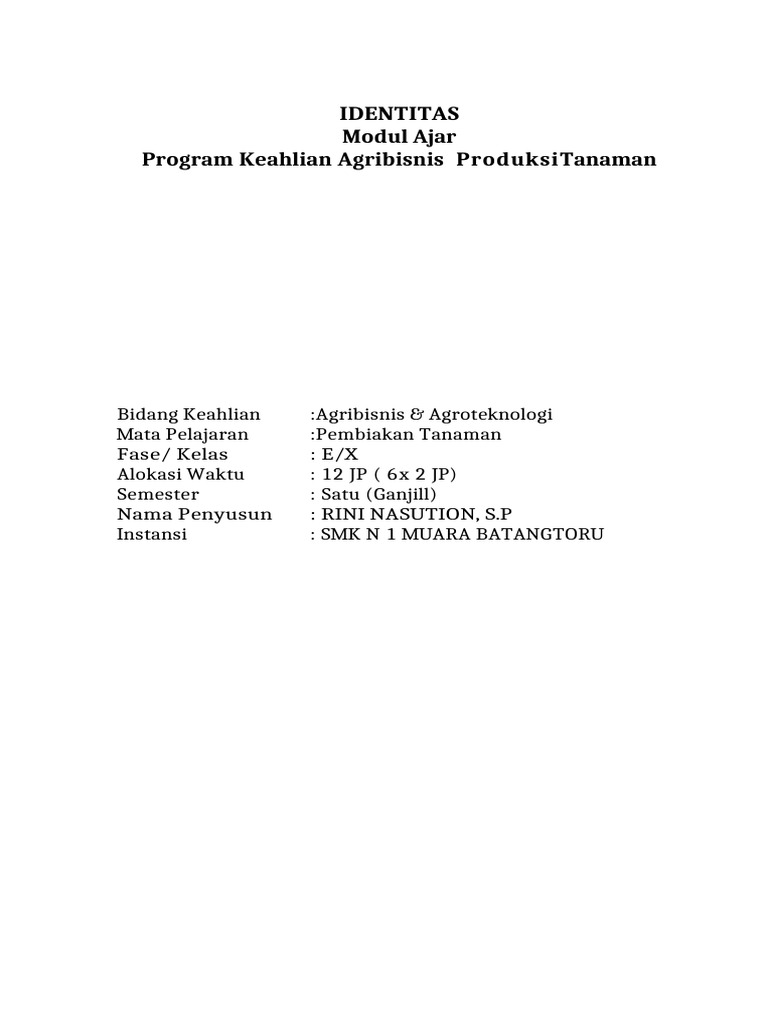 Modul Ajar - Pembiakkan Tanaman - Fase E | PDF