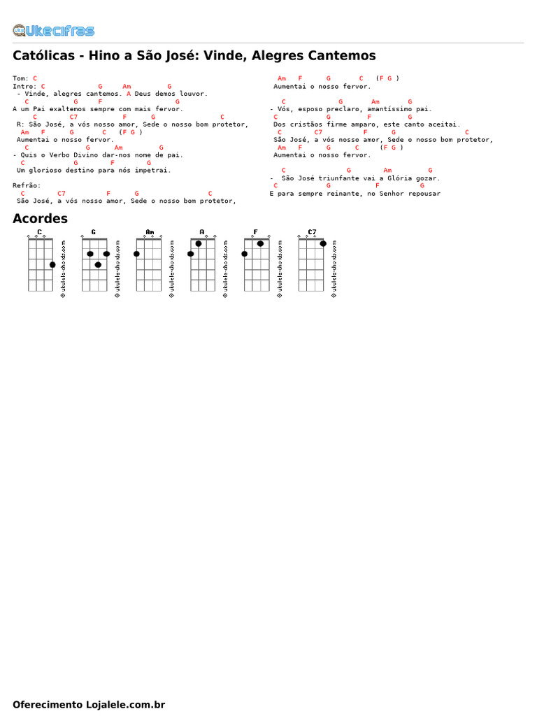 Católicas - Hino a São José_ Vinde, Alegres Cantemos [Uke Cifras] | PDF