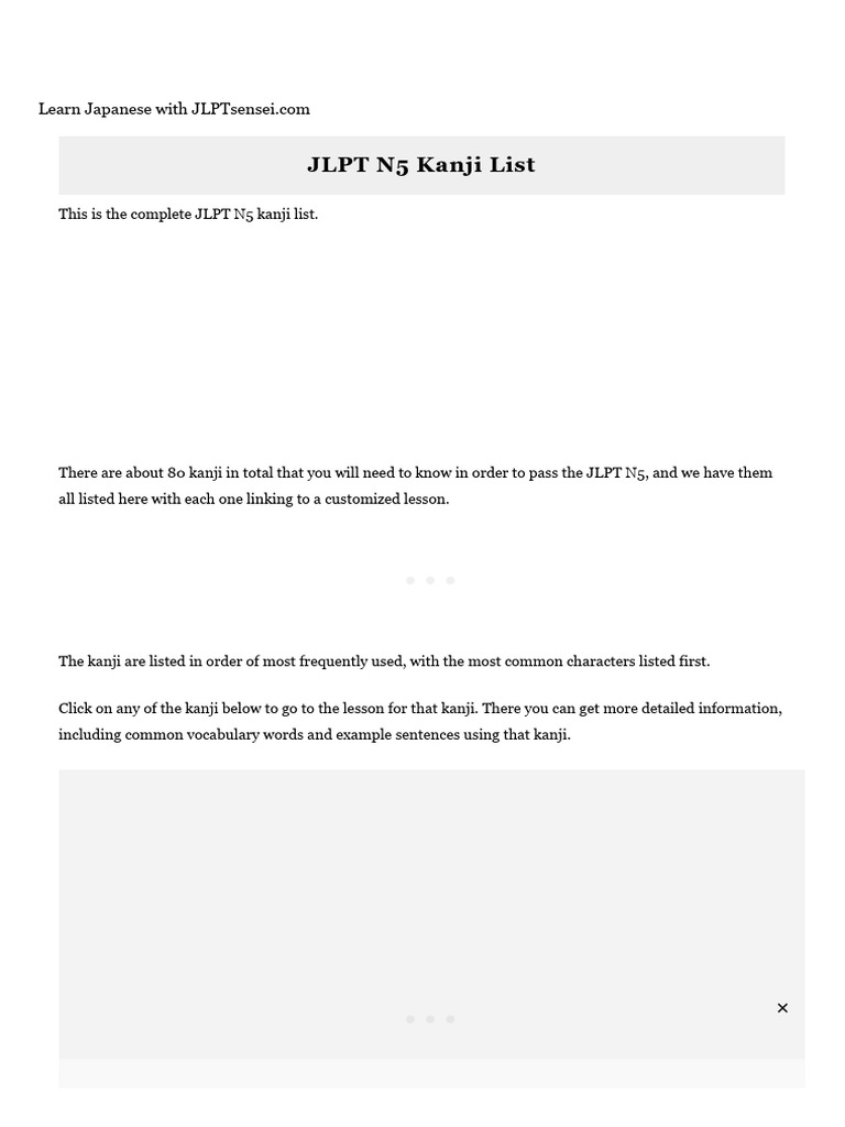 JLPT N5 Kanji List | PDF | Kanji | Chinese Characters