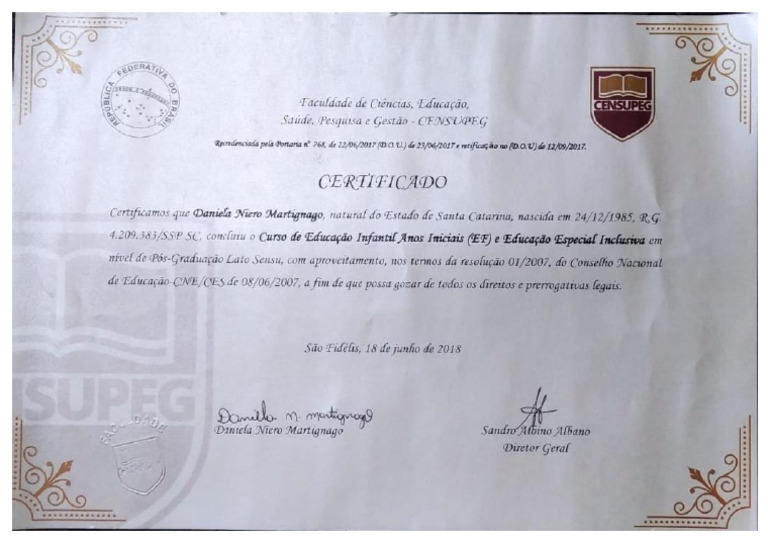 1 Certificado Frente Pós | PDF