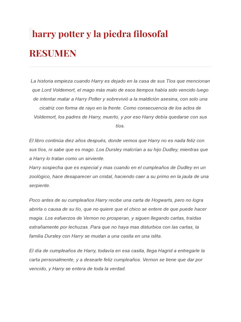 Harry Potter y La Piedra Filosofal | PDF