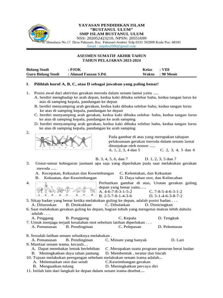 SOAL PAT PJOK Kelas 8 | PDF