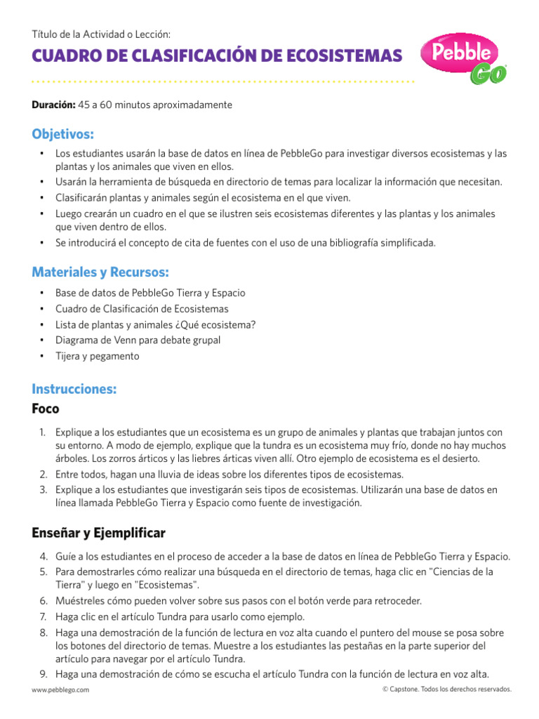 Cuadro de Clasificación de Ecosistemas | PDF