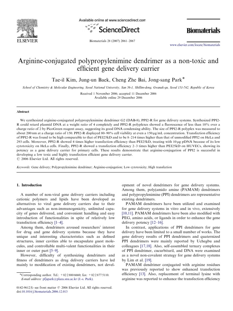 Arginine-Conjugated Polypropylenimine Dendrimer As A Non-Toxic and ...