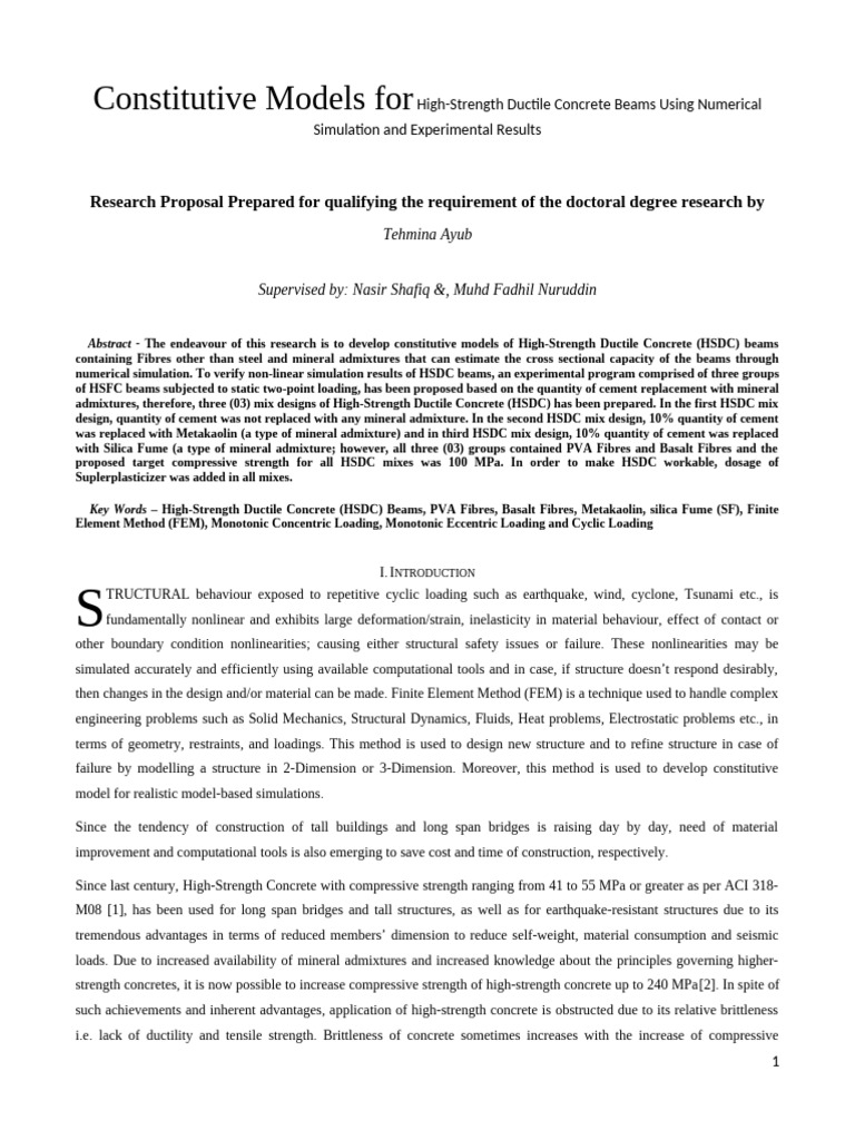 Constitutive Models For: Research Proposal Prepared For Qualifying The Requirement of The ...