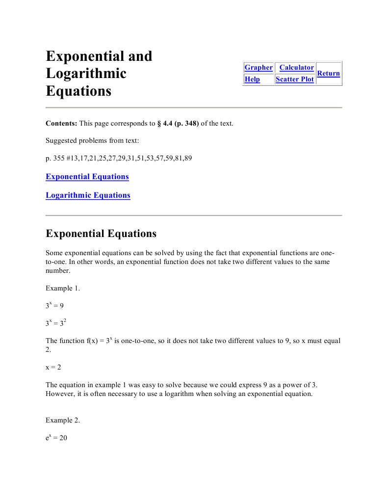 Exponential and Logarithmic Equations | PDF | Logarithm | Exponentiation