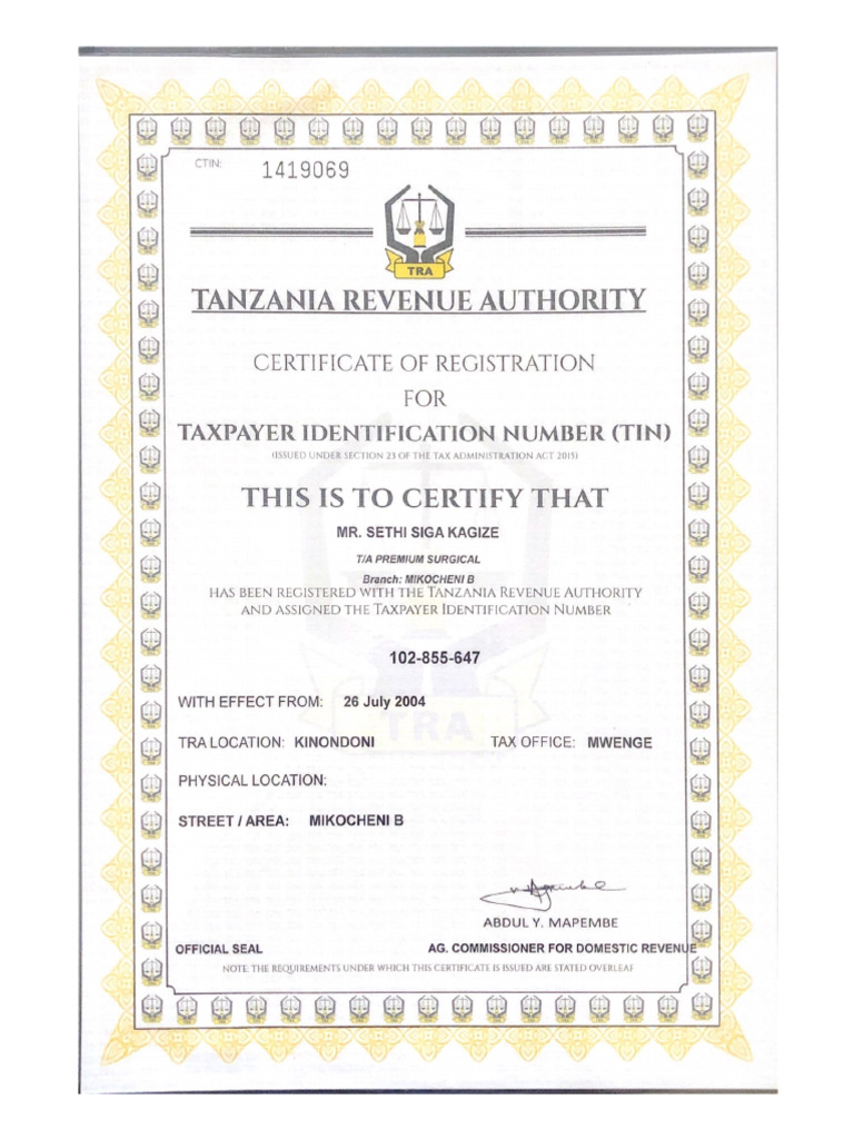 TIN Certificate | PDF
