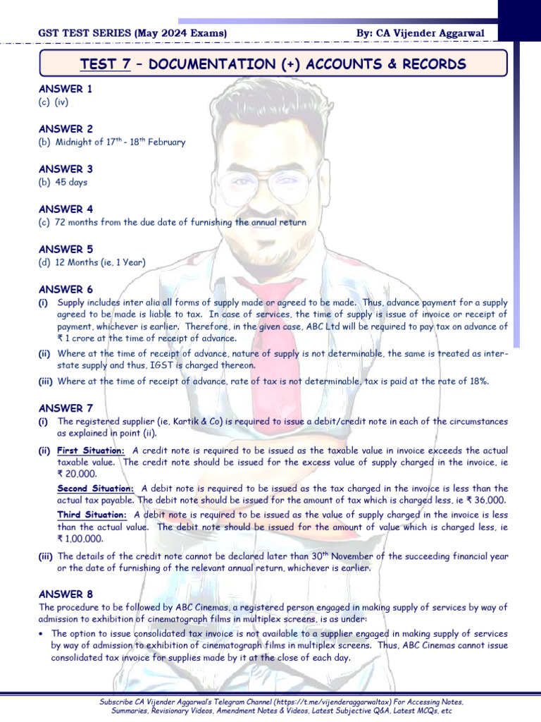 CA-Inter GST Test 7 - Documentation Under GST (+) Accounts & Records ...
