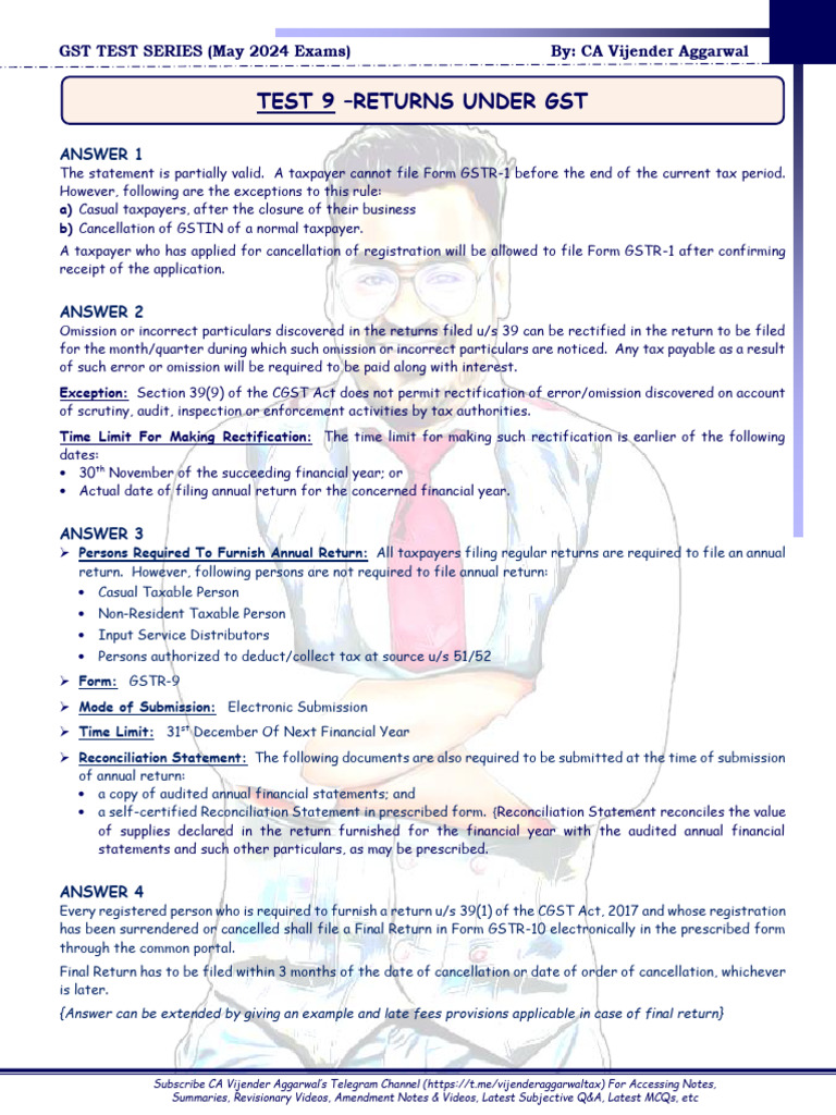 CA-Inter GST Test 9 - Returns (Solutions) | PDF
