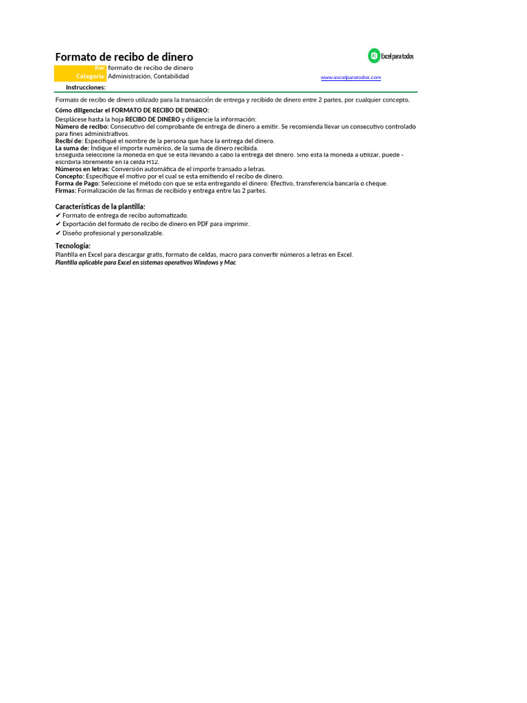 Formato Recibo de Dinero | PDF