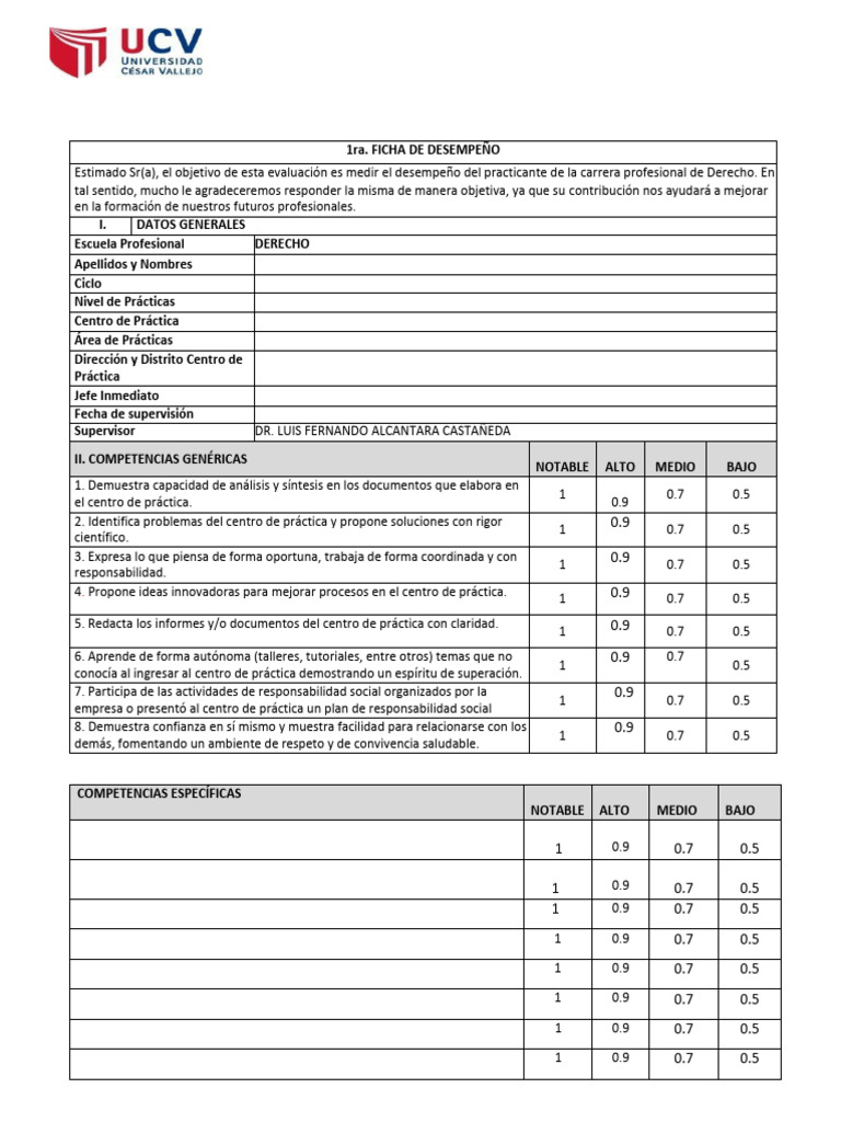 Ficha de Desempeño Del Practicante - Dr. Geraldine | PDF