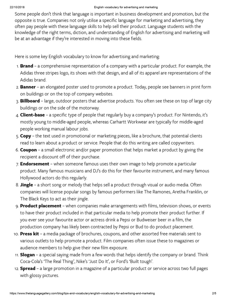 English Vocabulary For Advertising and Marketing | PDF